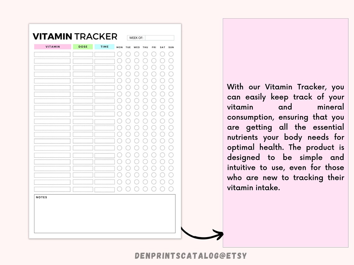 Daily Vitamin Checklist, Vitamin Tracker, Weekly Supplement Checklist ...