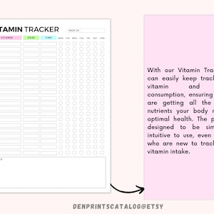 Daily Vitamin Checklist, Vitamin Tracker, Weekly Supplement Checklist ...
