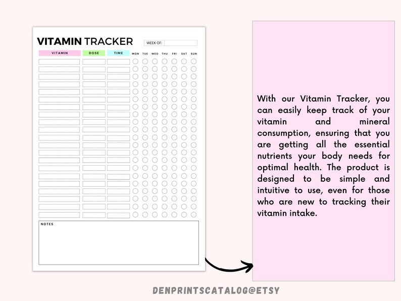 Daily Vitamin Checklist, Vitamin Tracker, Weekly Supplement Checklist ...