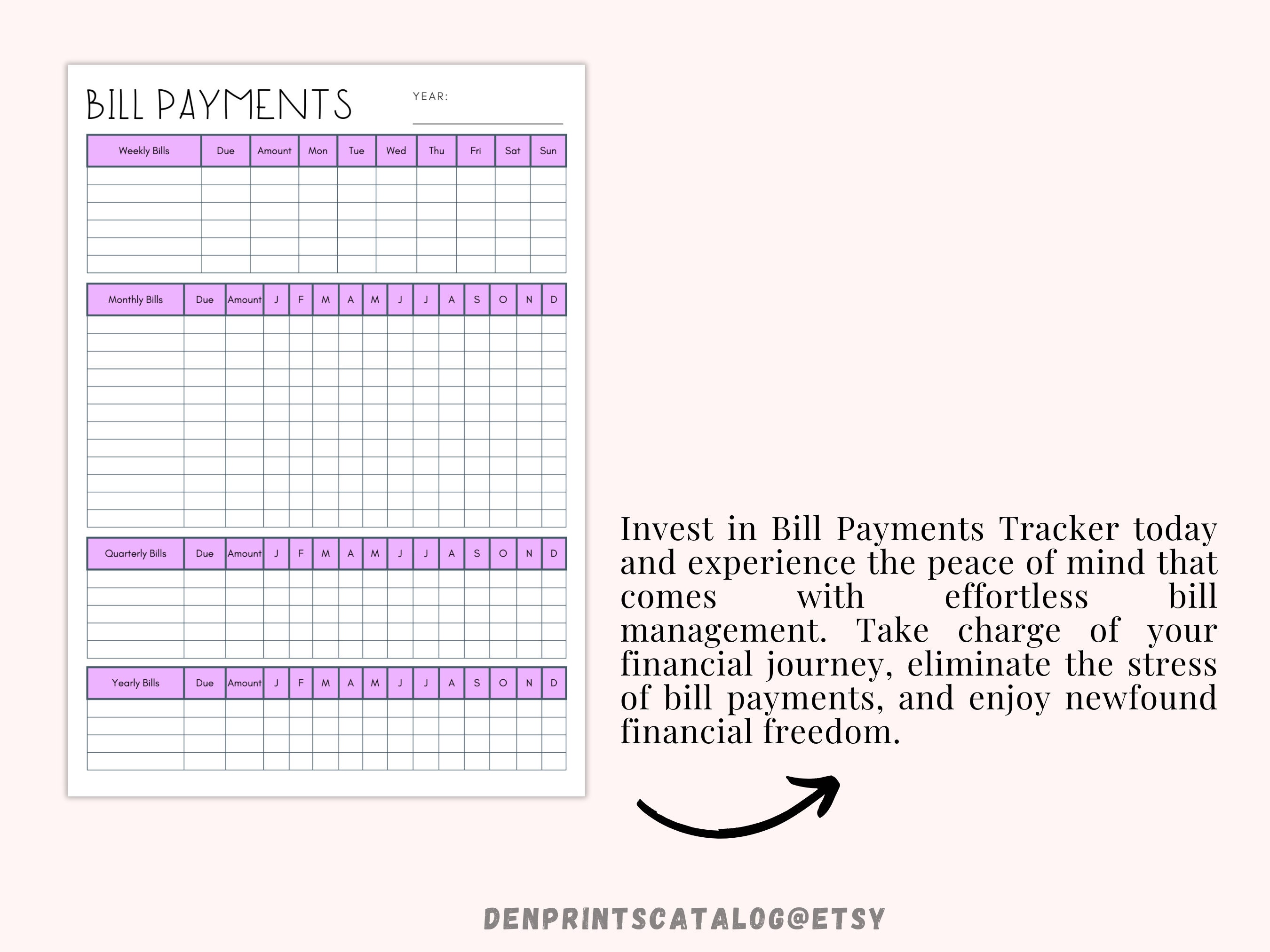 Editable Bills Checklist,bill Payment Tracker,bill Tracker,bill Payment ...