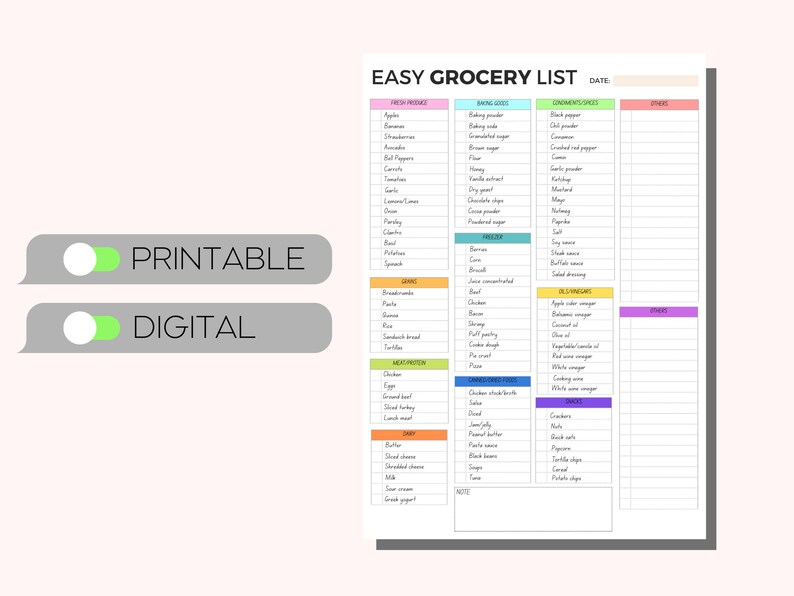Simple Grocery List Printable Easy Grocery List Printable - Etsy Simple Grocery List Printable Easy Grocery List Printable - Etsy