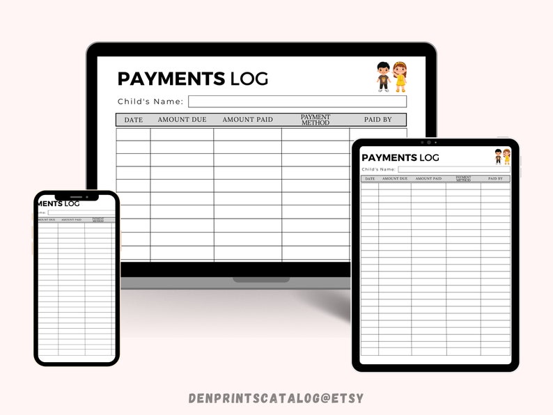 Tuition Payment Log Printable, Daycare Payment Log, Childcare Payment ...