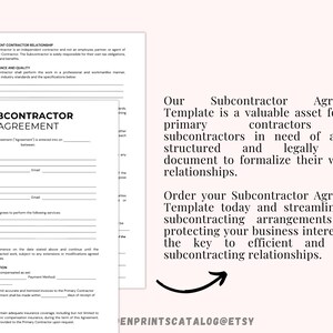 Fillable Subcontractor Agreement, Editable Subcontractor Contract Form, Subcontractor Form ...