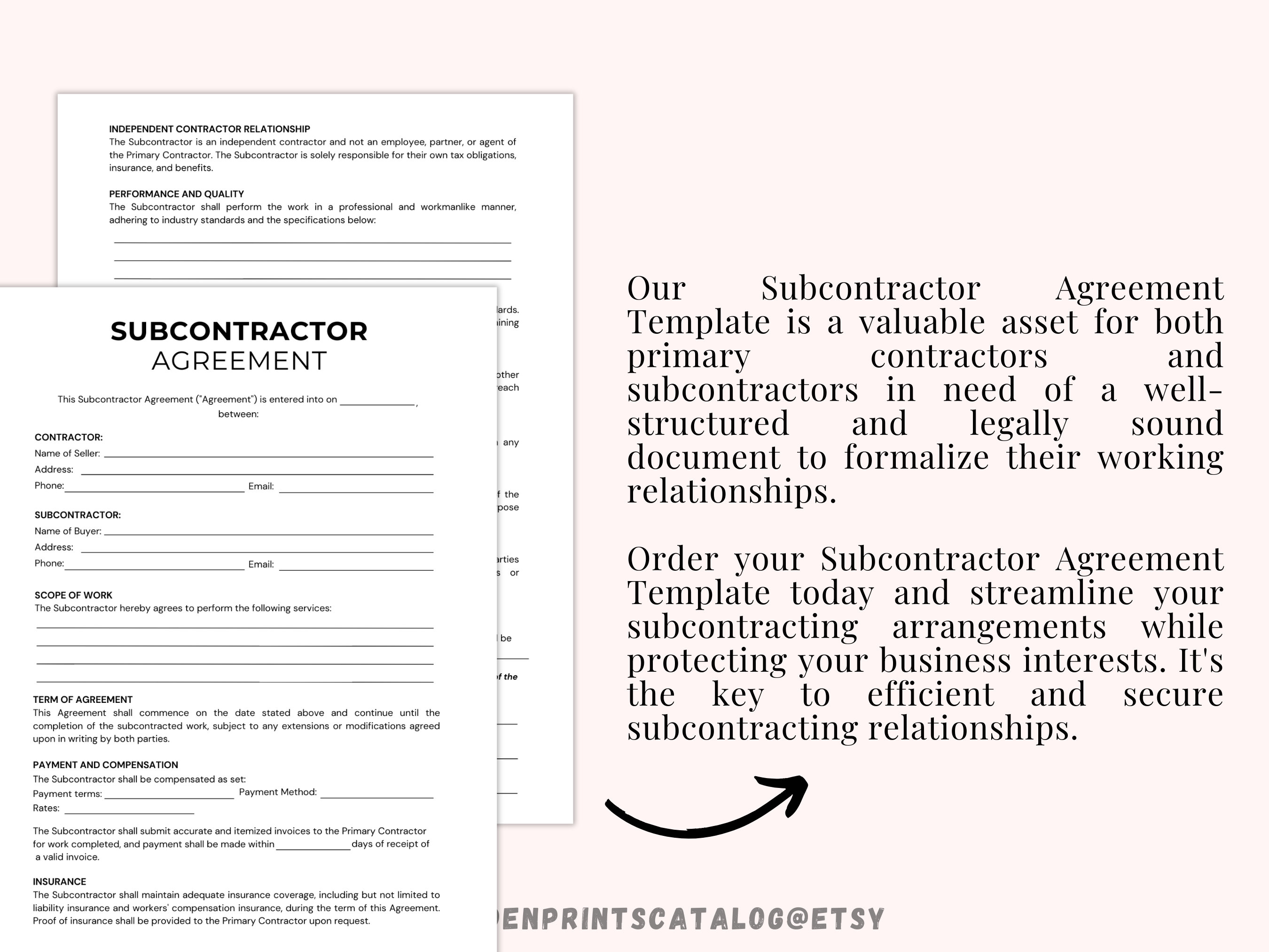 Fillable Subcontractor Agreement, Editable Subcontractor Contract Form ...