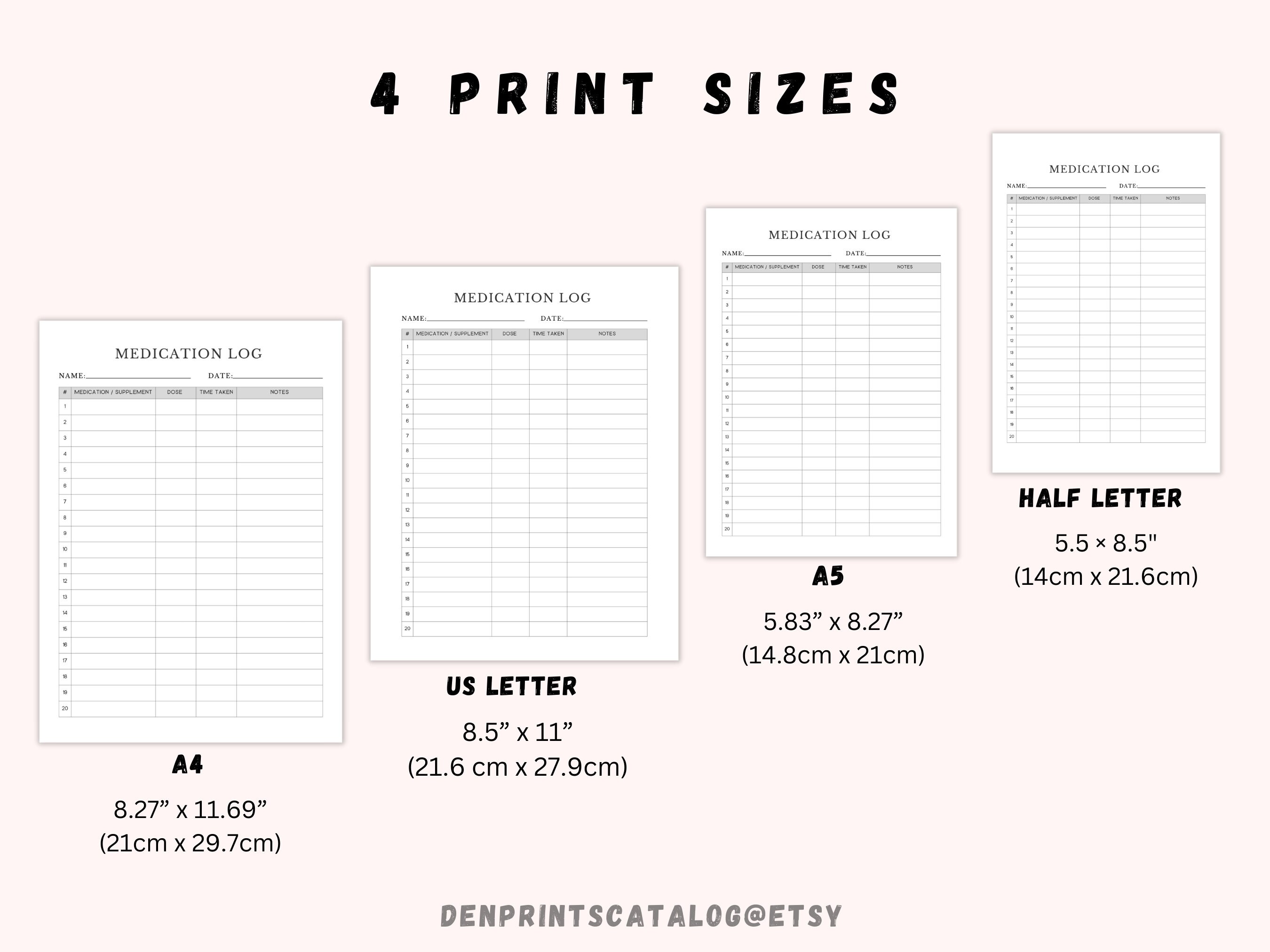 Medication Log Printable, Ready to Print Medication Log Chart, Post ...