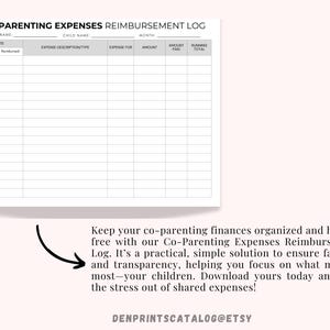Expense Reimbursement Log Printable Child Custody Planner Fillable PDF ...