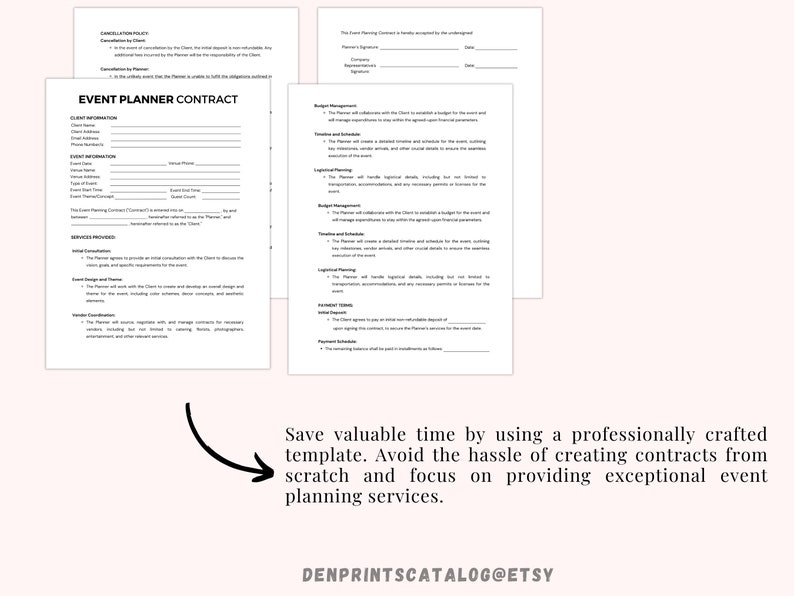 Event Planner Contract Template Editable Event Planner Client Forms