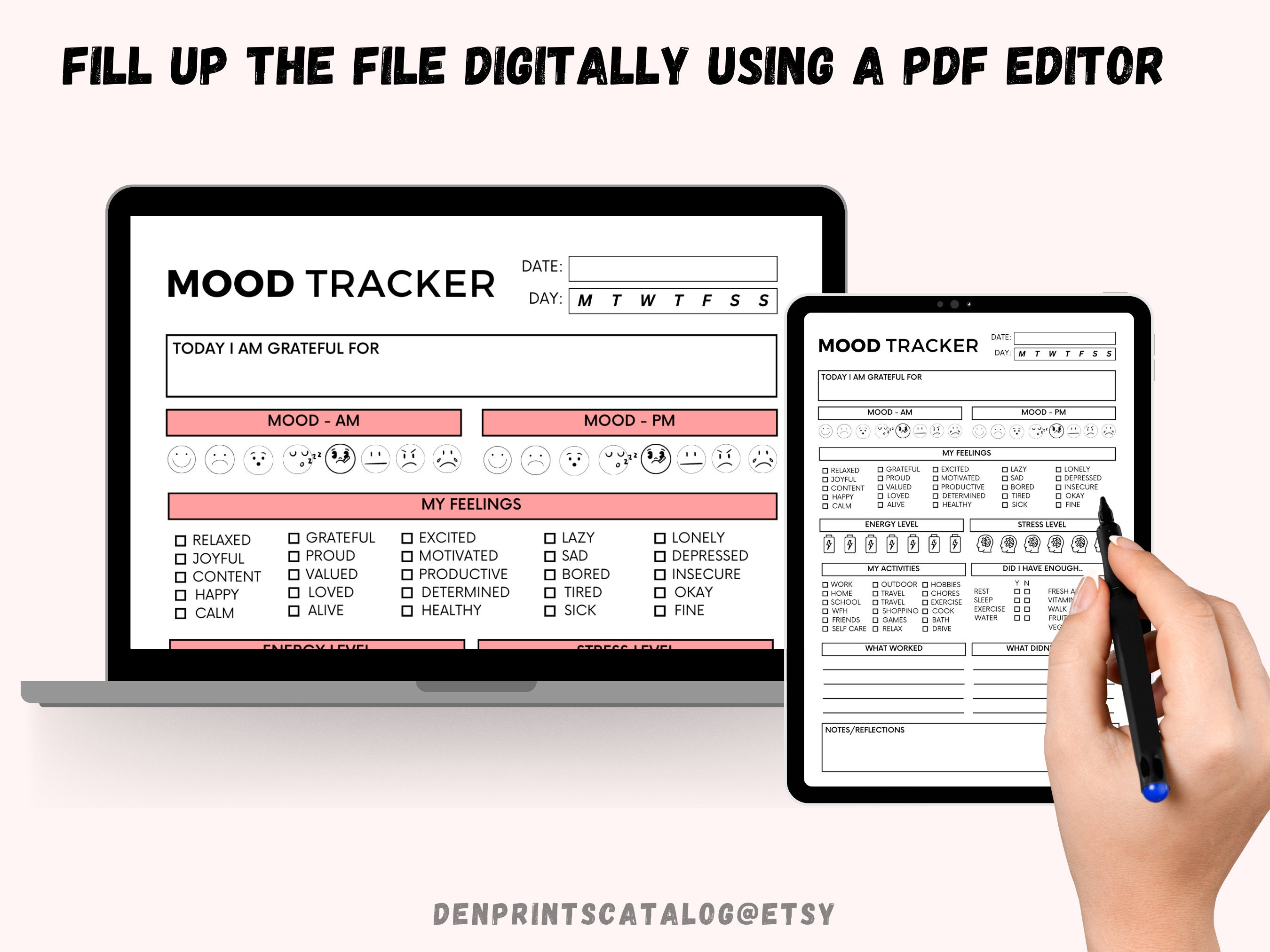 Daily Mood Tracker Printable, Printable Mood Track, Emotion Tracker, Self Care Journal, Mood ...