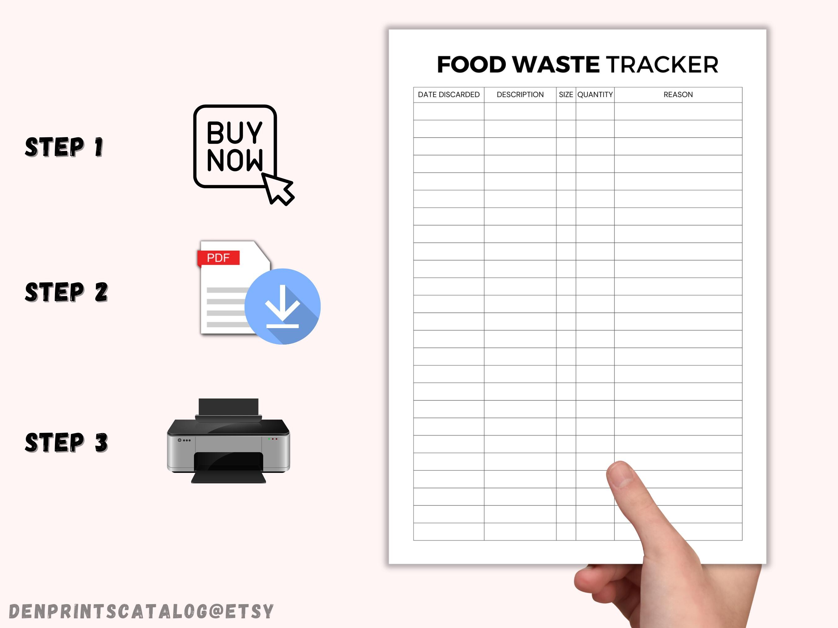 Printable Food Waste Tracker Fillable Print and Write PDF Digital ...