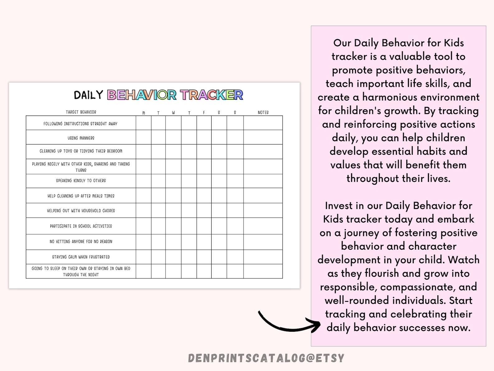 Behavior Reward Chart for Kids Printable, Editable, Good Behavior ...