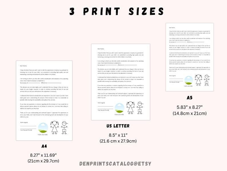 Daycare Fee Increase Letter Editable, Childcare Rate Increase Letter ...