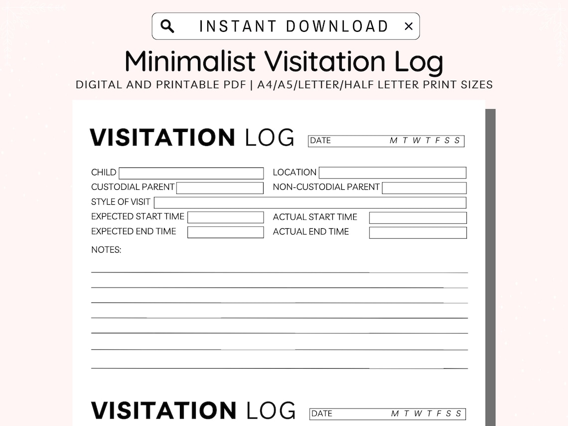 Visitation Log Printable, Child Care Log, Child Visits Tracker ...