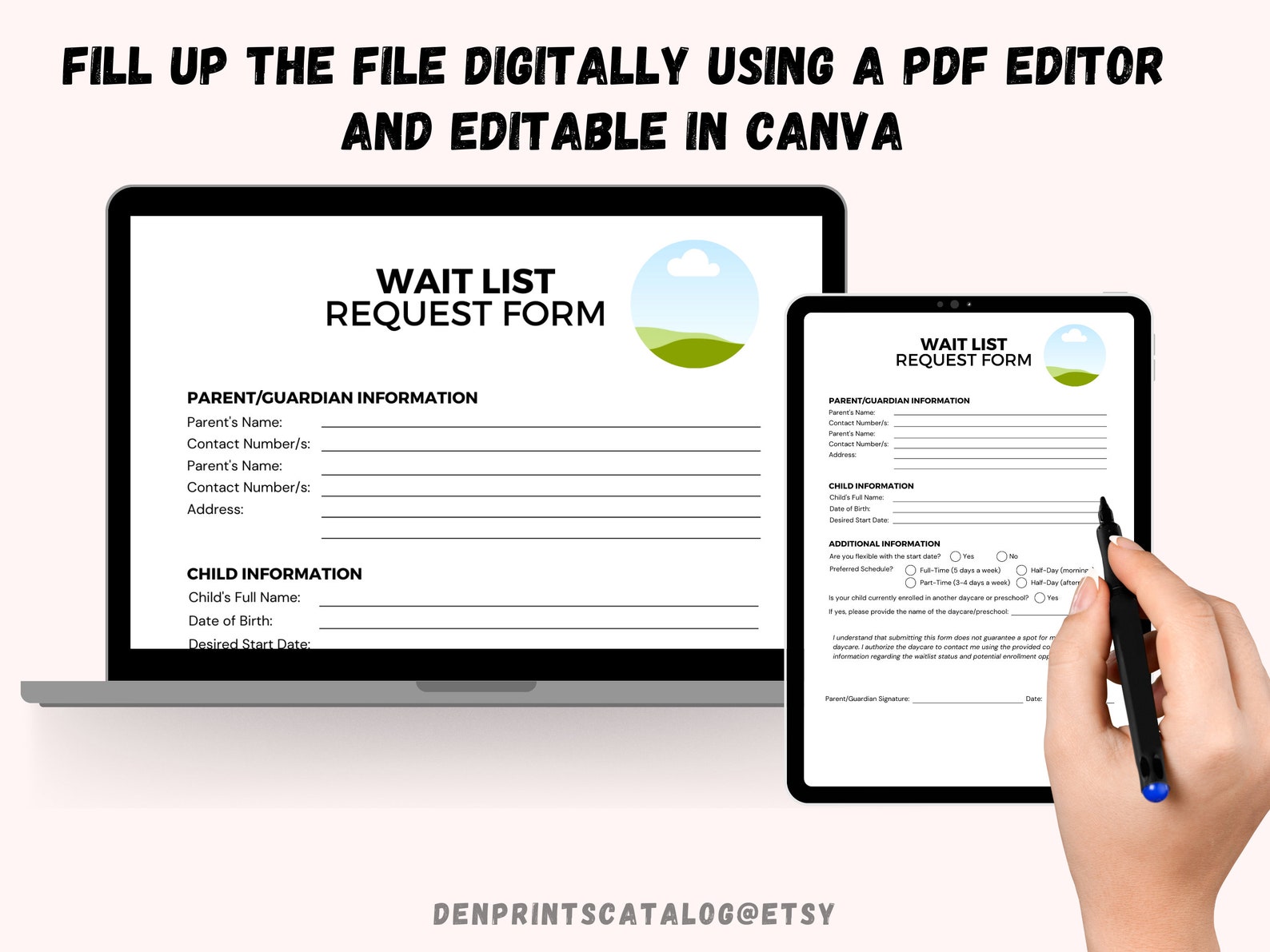 Daycare Wait List Printable, Daycare Waiting List Template, Wait List Request Form, Childcare ...