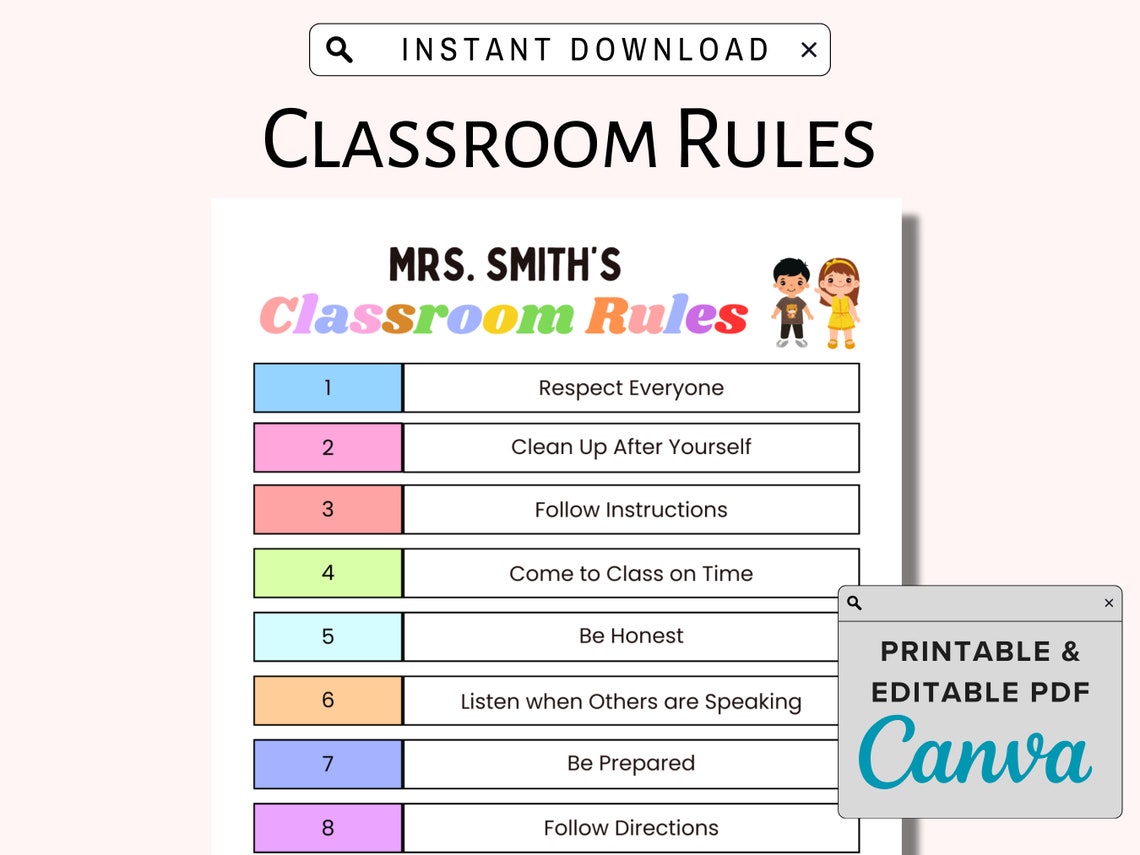 Printable Classroom Rules, Class Rules PDF, Classroom Rules Sign, in ...