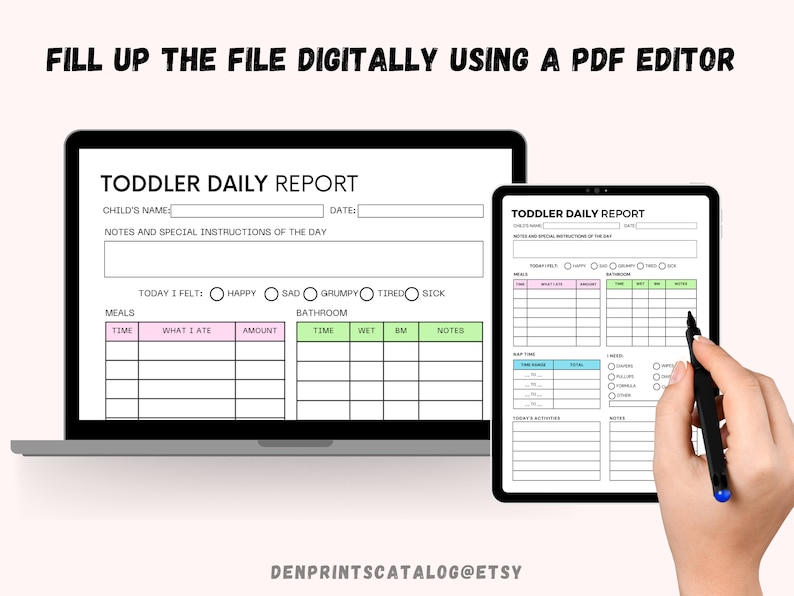 Toddler Daily Report | Daily Log for Daycare, Preschool, Nanny ...