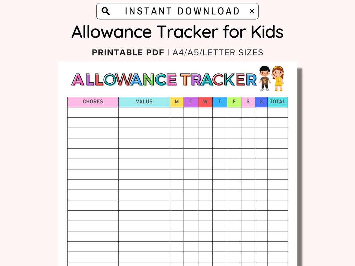 Allowance Tracker for Kidsprintable Allowance Chore - Etsy