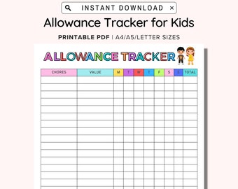 Allowance & Chore Chart for Kids, Allowance Tracker, Printable ...