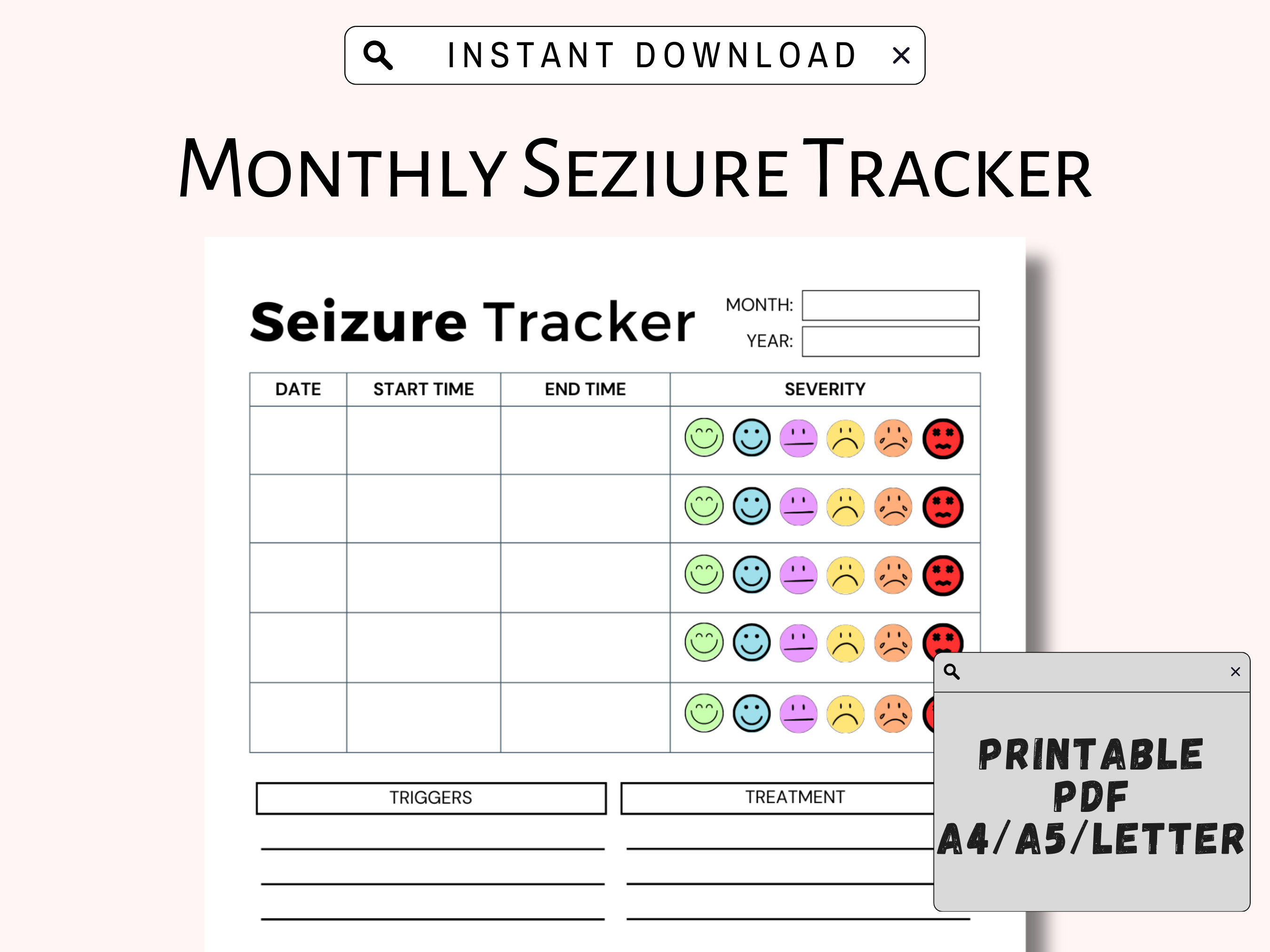 Printable Seizure Tracker Monthly, Epilepsy Tracker, Seizure Journal ...