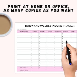 Printable Daily and Weekly Income Tracker, Income Tracker Printable ...