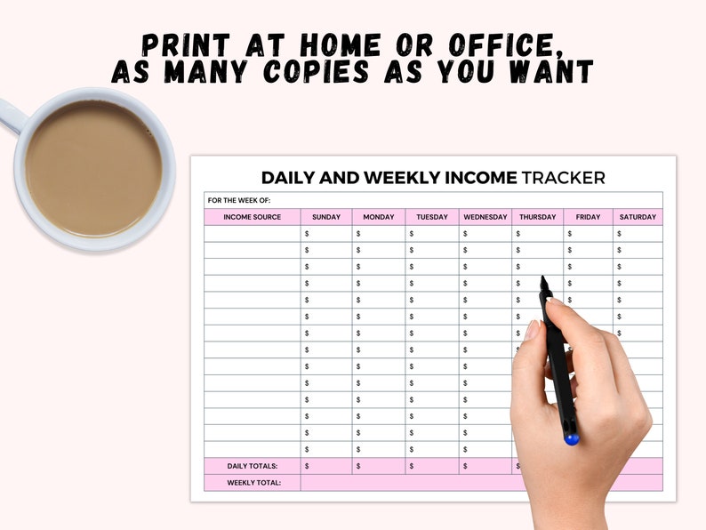 Printable Daily and Weekly Income Tracker, Income Tracker Printable ...