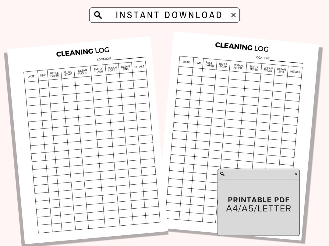Weekly Bathroom Cleaning Chart Printable, Restroom Cleaning Log for ...