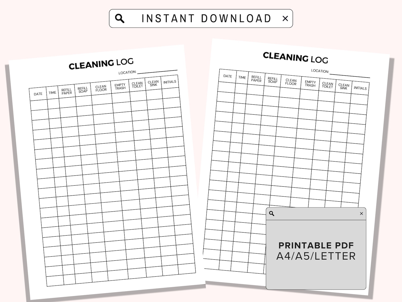 Weekly Bathroom Cleaning Chart Printable, Restroom Cleaning Log for ...
