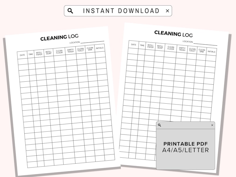 Weekly Bathroom Cleaning Chart Printable, Restroom Cleaning Log for ...