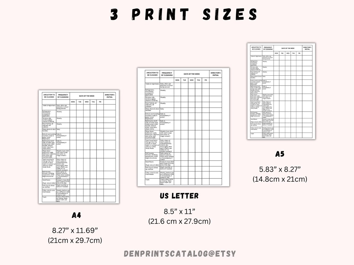 Daycare Cleaning Checklist, Childcare Cleaning Checklist, Daycare ...