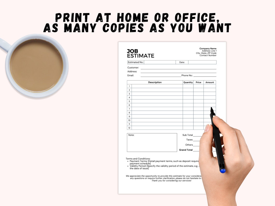 Job Estimate Template, Printable Job Estimate Template PDF, Editable ...