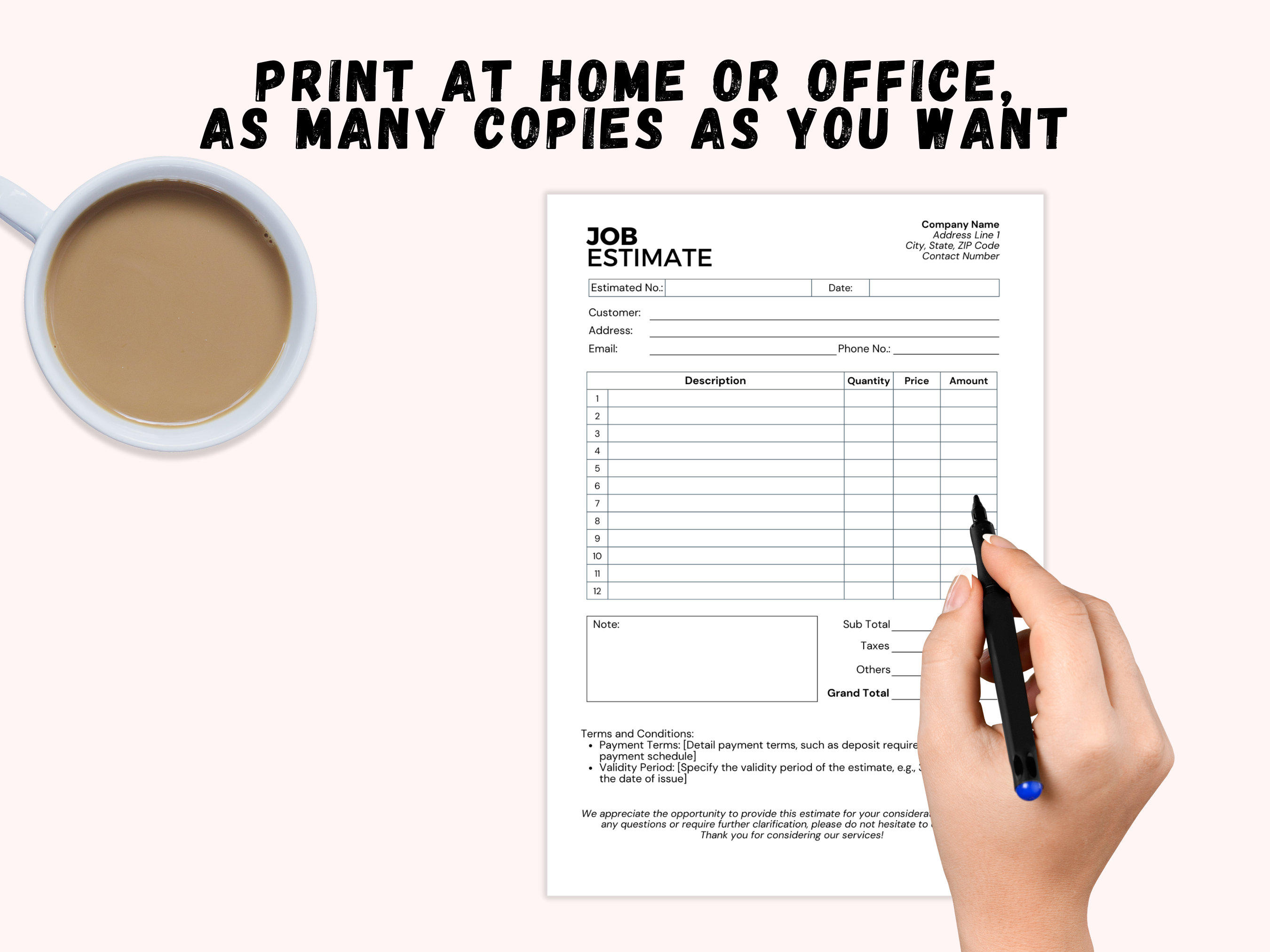 Job Estimate Template, Printable Job Estimate Template PDF, Editable ...