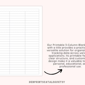 3 Blank Columns Chart Text Input Print and Write Printable Digital ...