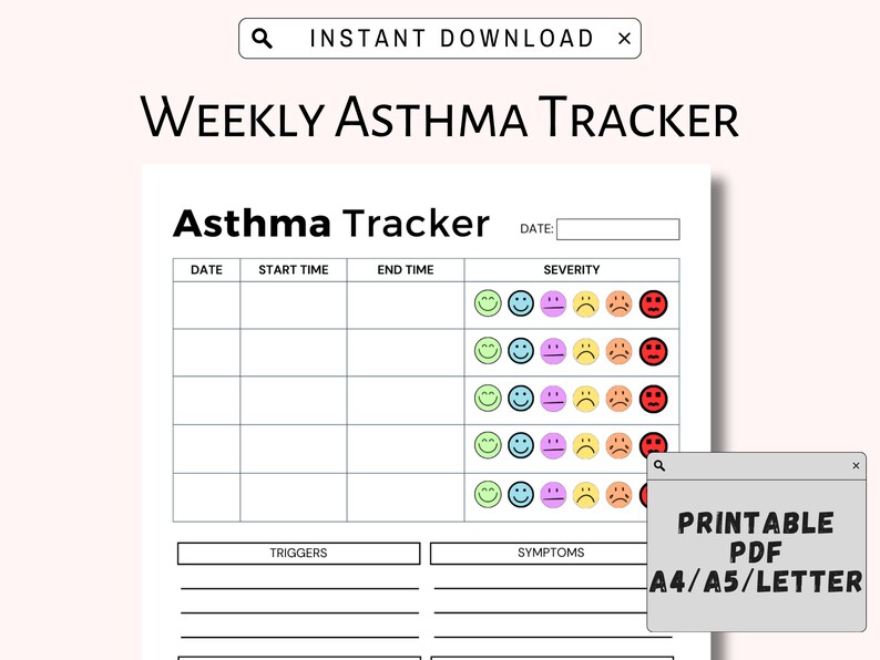 Weekly Asthma Log Printable, Chart Weekly Asthma Symptoms & Severity of ...