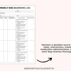 Essential Weekly Dog Boarding Log Printable, for a Kennel or Home ...