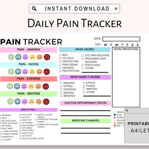 Daily Pain Tracker and Journal Printable, Chronic Pain Management, Pain ...