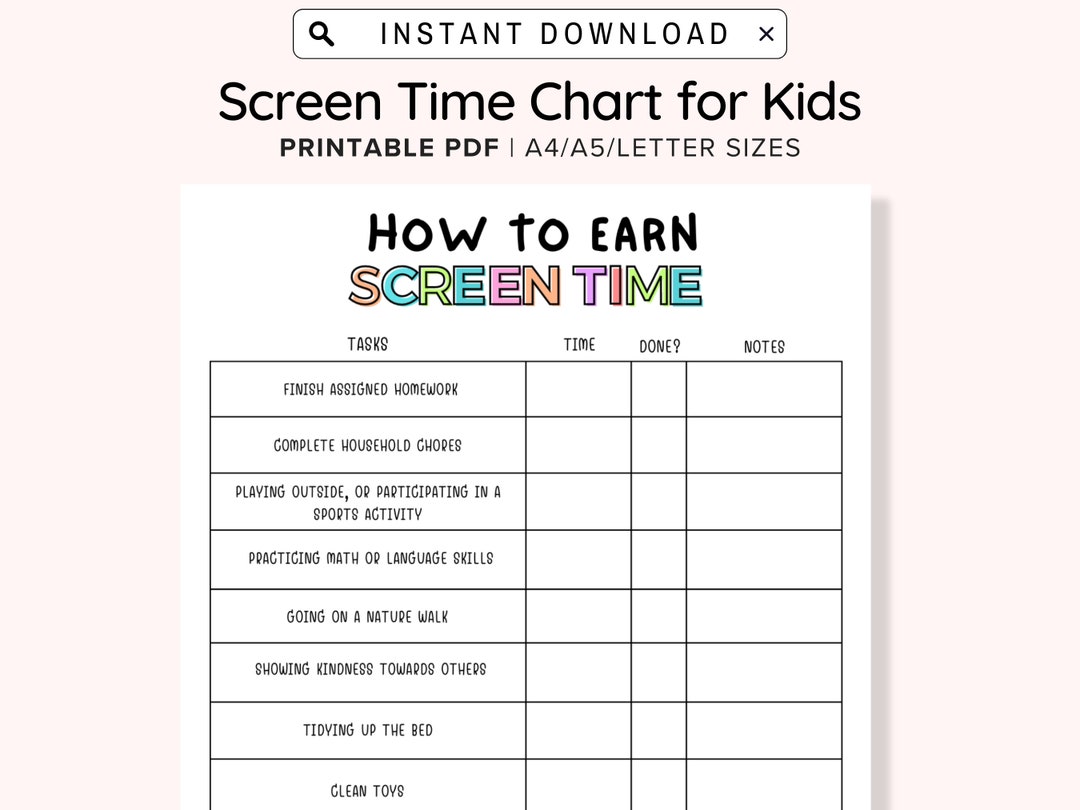 Screen Time Chart Checklist, Editable Printable Screen Time Chore Chart ...