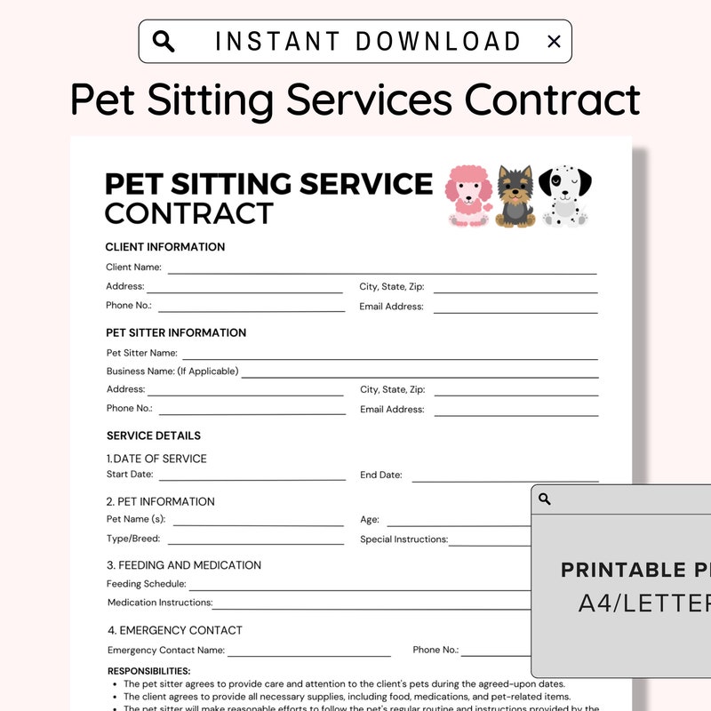 Pet Sitting Forms - Etsy
