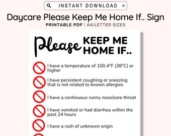 Child Sick Board Printable Template for Daycare, School and Childcare ...