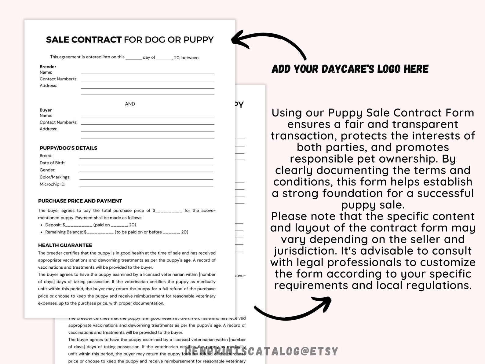 Puppy Sales Contract Pritable, Puppy Deposit Contract, Puppy Sale ...