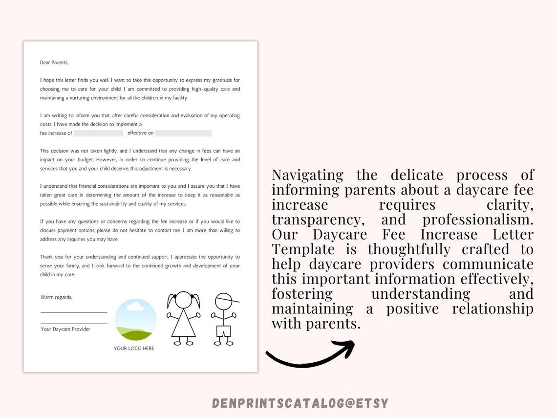 Daycare Fee Increase Letter Editable, Childcare Rate Increase Letter ...