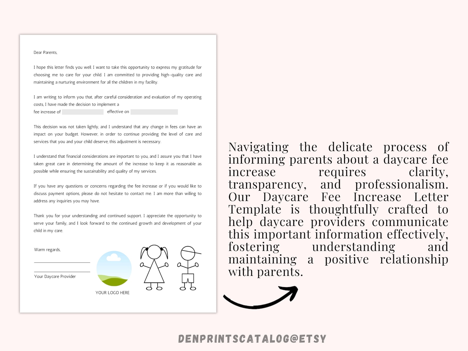 Daycare Fee Increase Letter Editable, Childcare Rate Increase Letter ...