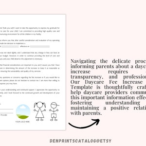 Daycare Fee Increase Letter Editable, Childcare Rate Increase Letter ...