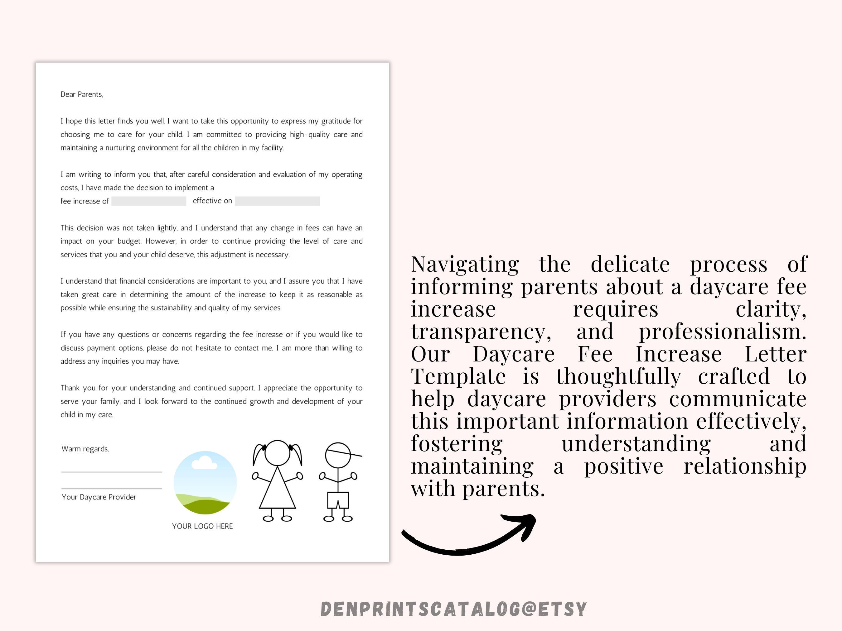 Daycare Fee Increase Letter Editable, Childcare Rate Increase Letter ...