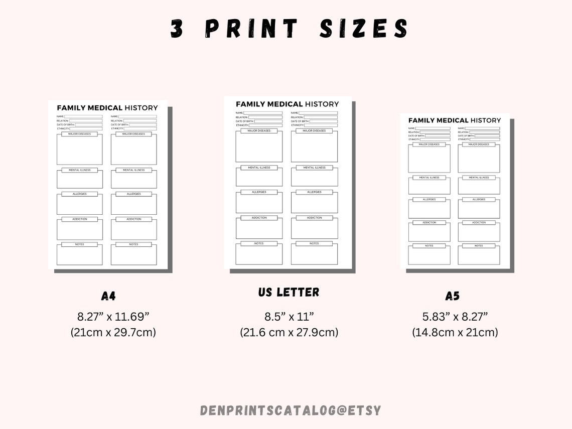 Medical History Form Printable, Family Medical History Form, Family ...