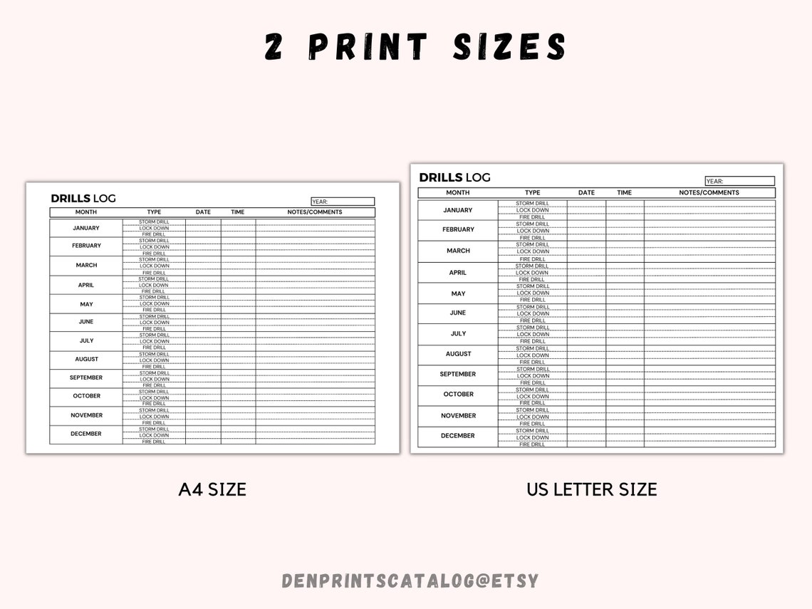 Disaster Drill Record for School, School Teacher Forms, Drills Log ...