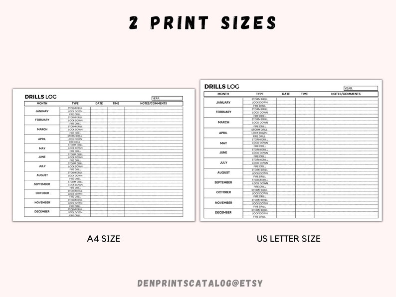 Disaster Drill Record for School, School Teacher Forms, Drills Log ...