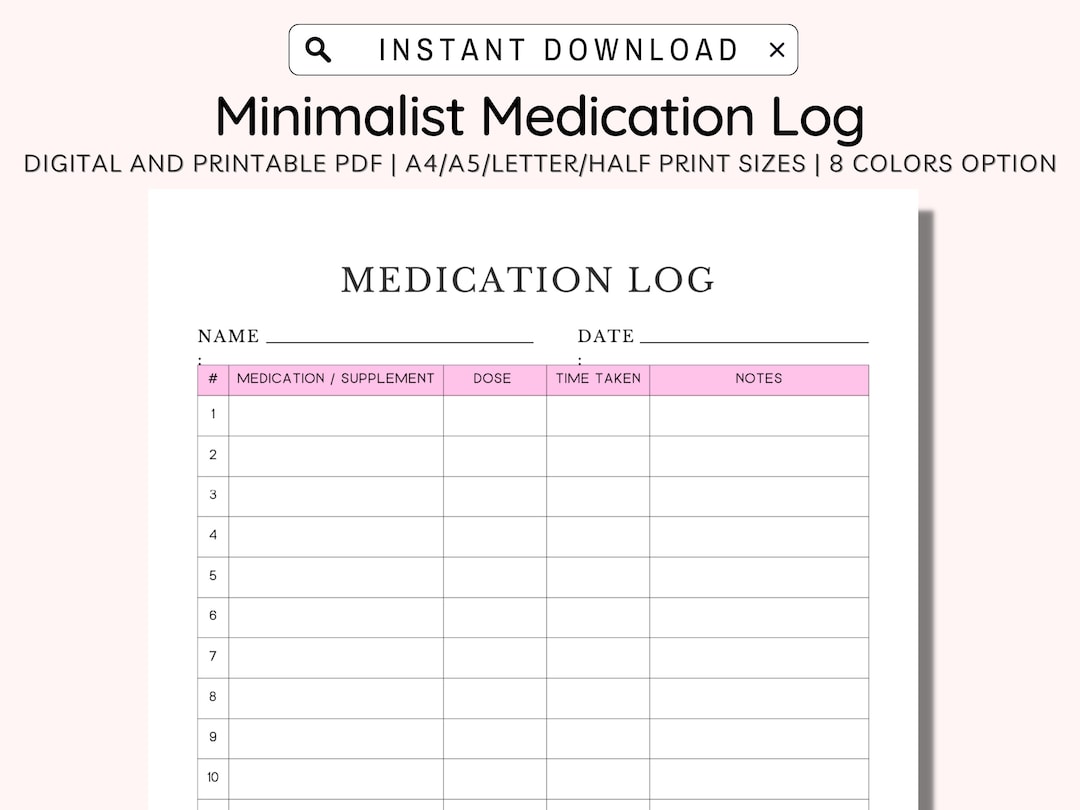 Medication Log Printable Ready to Print Medication Log Chart - Etsy