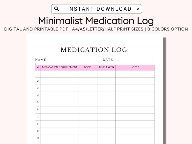 Medication Log Printable Ready to Print Medication Log Chart - Etsy