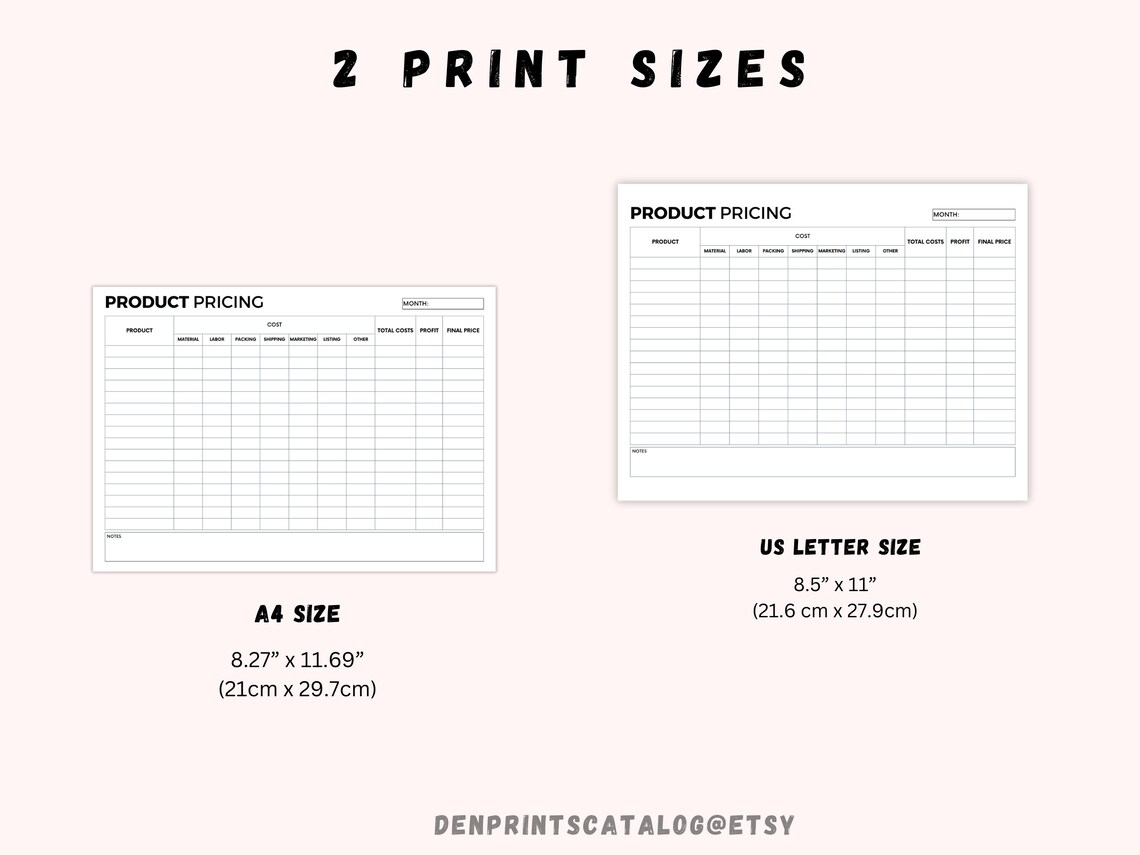Product Pricing Printable, Item Pricing, Product Price Calculator ...