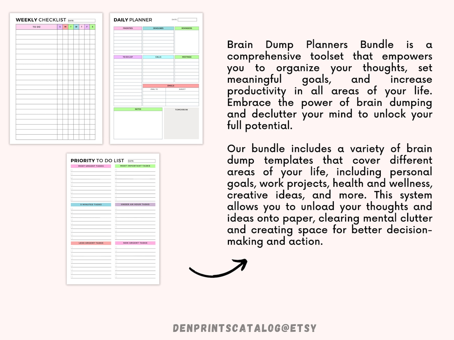 Brain Dump Template BUNDLE Printable, to Do List Editable, ADHD Daily ...