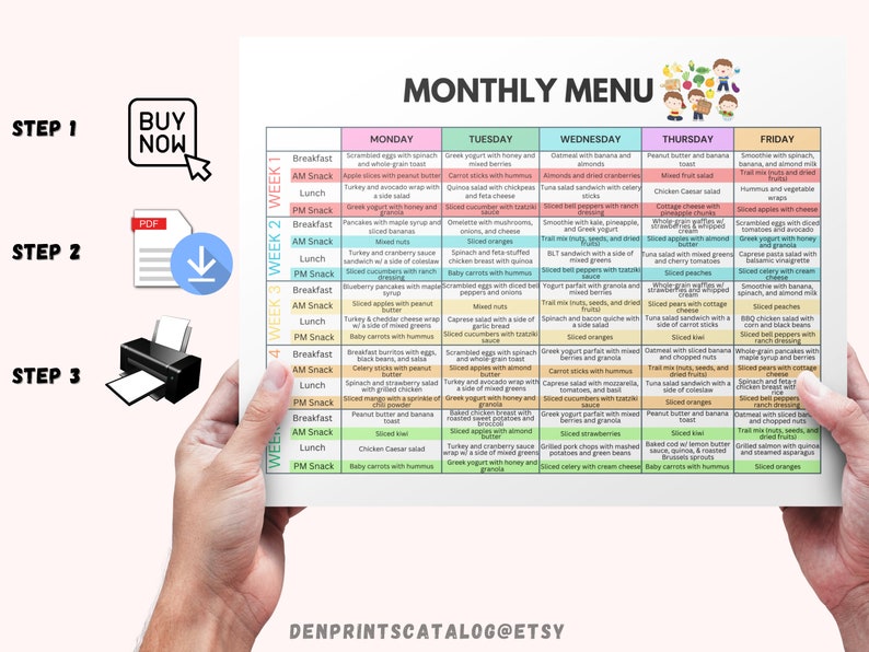Home Daycare Monthly Menu Printable, Editable Daycare Meal Planner ...